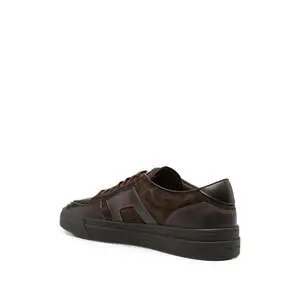 Santoni Dark Leather And Suede Lace-up Sneakers