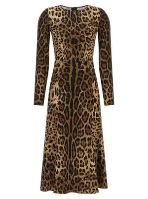 Dolce & Gabbana Leopard Print Midi Dress - Brown