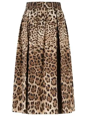 Dolce & Gabbana Leopard Print Cotton Midi Skirt