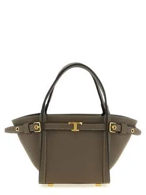TOD'S Tim' Mini Shopping Bag In Hammered Calf Leather - Gray