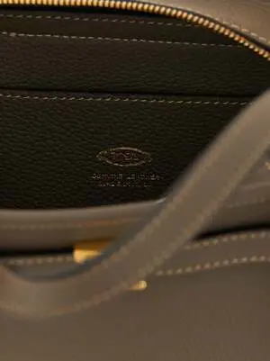 TOD'S Tim' Mini Shopping Bag In Hammered Calf Leather - Gray