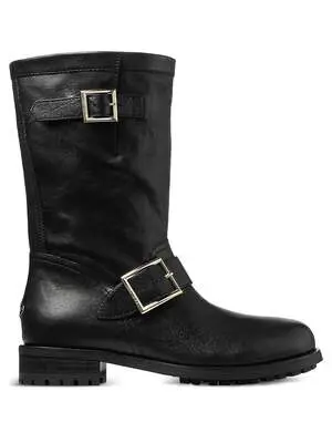 JIMMY CHOO Biker Mid Calf Leather Boots - Black