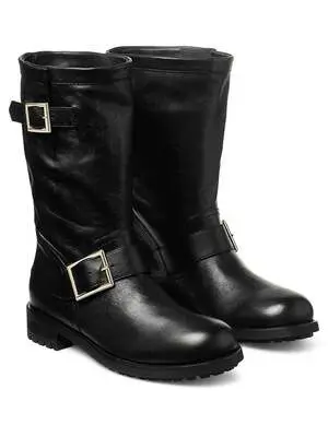 JIMMY CHOO Biker Mid Calf Leather Boots