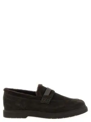 Brunello Cucinelli Suede Shearling Lined Loafers With Monile Detail - Brown