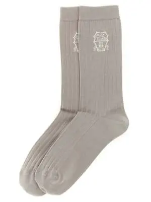 Brunello Cucinelli Coat Of Arms Of Solomeo" Cotton Ribbed Dress Socks