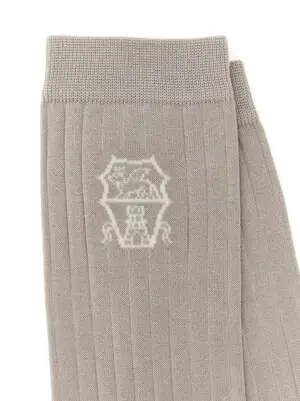 Brunello Cucinelli Coat Of Arms Of Solomeo" Cotton Ribbed Dress Socks - Gray