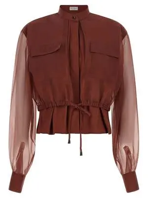 Brunello Cucinelli Silk Sleeve Blouse - Brown