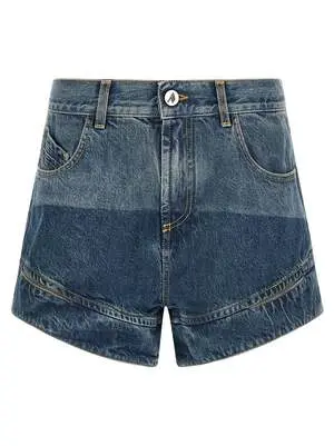 Attico Two-tone Denim Cut-out Shorts - Blue