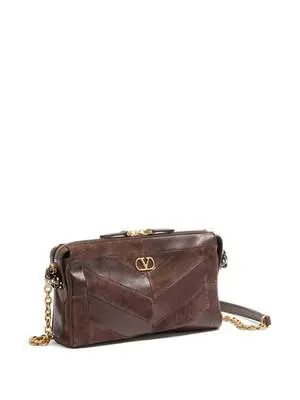 Valentino Garavani Small Shoulder Bag In Suede And Nappa Chevron - Brown