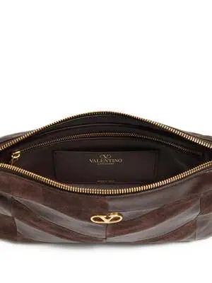Valentino Garavani Small Shoulder Bag In Suede And Nappa Chevron - Brown
