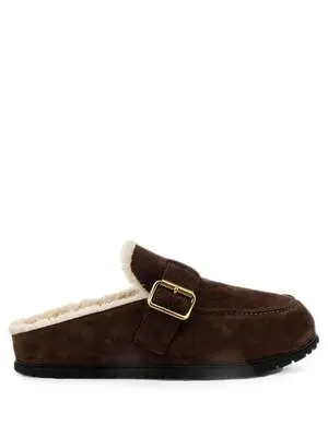 Prada Suede Slippers With Sheepskin Lining - Brown