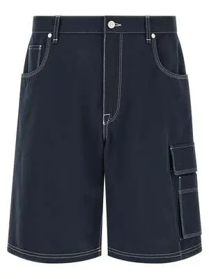 Fendi Cotton Canvas Bermuda Shorts With Contrast Stitching - Blue