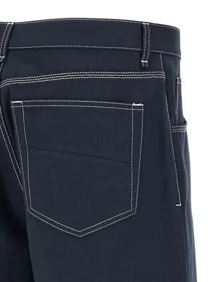 Fendi Cotton Canvas Bermuda Shorts With Contrast Stitching - Blue