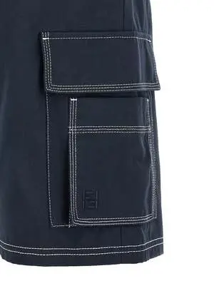 Fendi Cotton Canvas Bermuda Shorts With Contrast Stitching - Blue
