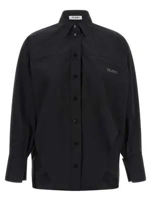 Attico Oversized Cotton Shirt With Contoured Hem - Black