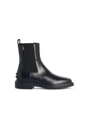 TOD'S Leather Ankle Boots With Elastic Inserts - Black
