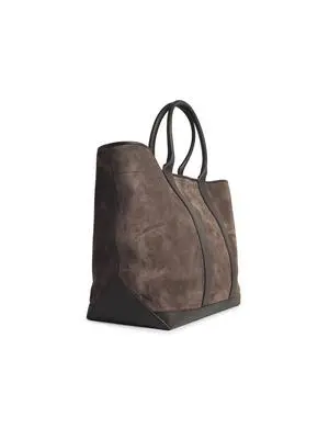 TOM FORD Large Suede Tote Bag With Hammered Leather Details - Brown