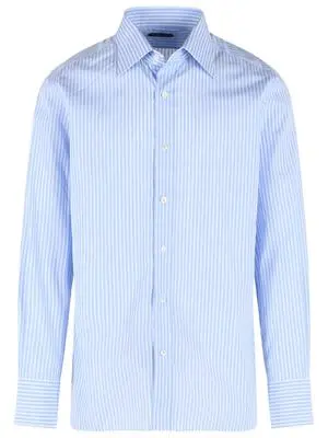 TOM FORD Light And White Cotton Shirt - Blue