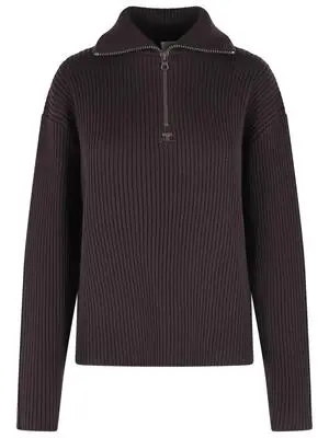 COURREGES Ribbed Merino Wool Quarter Zip Sweater - Multicolor