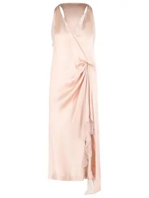 MAISON MARGIELA Silk Blend Midi Dress With Lace Trimming - Pink