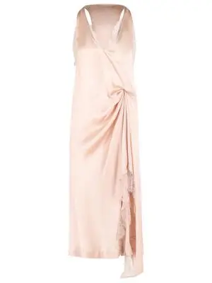 MAISON MARGIELA Silk Blend Midi Dress With Lace Trimming - Pink