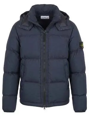 Stone Island Tear-resistan Down Jacket With Detachable Hood - Blue