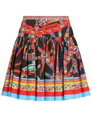 Dolce & Gabbana Popeline Skirt With "carretto" Print - Black