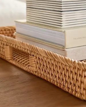 Quince Handwoven Rattan Rectangular Tray - Natural