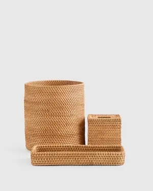 Quince Handwoven Rattan Bathroom Accessories Set - Natural