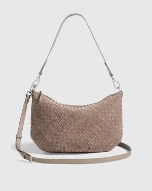 Quince Sloane Suede Handwoven Shoulder Bag - Pebble