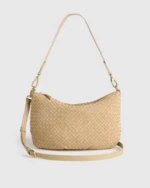 Quince Sloane Suede Handwoven Shoulder Bag - Sand