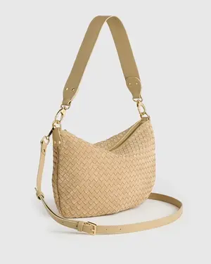 Quince Sloane Suede Handwoven Shoulder Bag - Sand