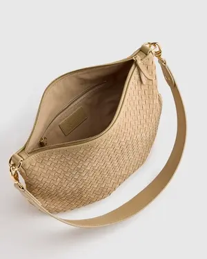 Quince Sloane Suede Handwoven Shoulder Bag - Sand