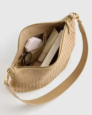 Quince Sloane Suede Handwoven Shoulder Bag - Sand