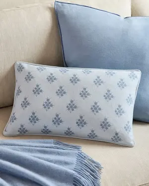 Quince Piped Block Print Cotton Pillow Cover - Light Blue