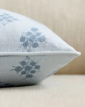 Quince Piped Block Print Cotton Pillow Cover - Light Blue