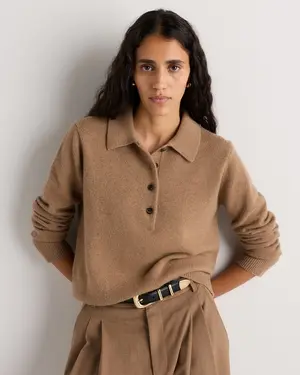 Quince Mongolian Cashmere Button Polo Sweater - Teak