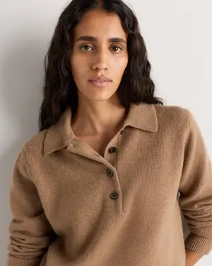 Quince Mongolian Cashmere Button Polo Sweater - Teak