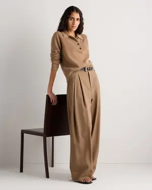 Quince Mongolian Cashmere Button Polo Sweater - Teak