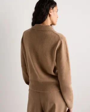 Quince Mongolian Cashmere Button Polo Sweater - Teak