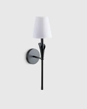 Quince Flora Iron Sconce With Linen Shade - Black