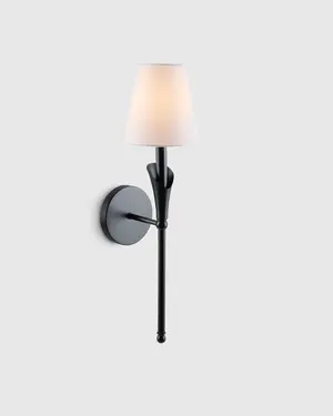 Quince Flora Iron Sconce With Linen Shade - Black