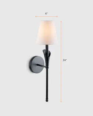 Quince Flora Iron Sconce With Linen Shade - Black