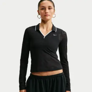 Nike Sportswear Chill Knit Tight Mod-cropped Long-sleeve Lace Top - Black