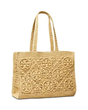 Tory Burch Monogram Crochet Straw Tote Bag