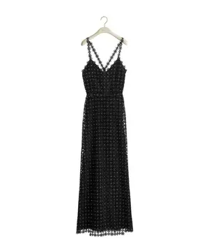 Dior Dioriviera Embroidered Crystal Embellished Lace Maxi Dress - Black