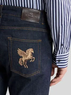 Etro Regular-fit Cotton Denim Jeans With Pegaso Embroidery
