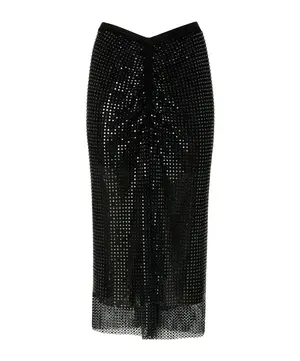 Pinko Mesh-effect Calf-length Skirt With Rhinestones - Black