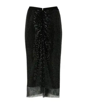Pinko Mesh-effect Calf-length Skirt With Rhinestones
