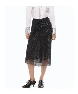 Pinko Mesh-effect Calf-length Skirt With Rhinestones